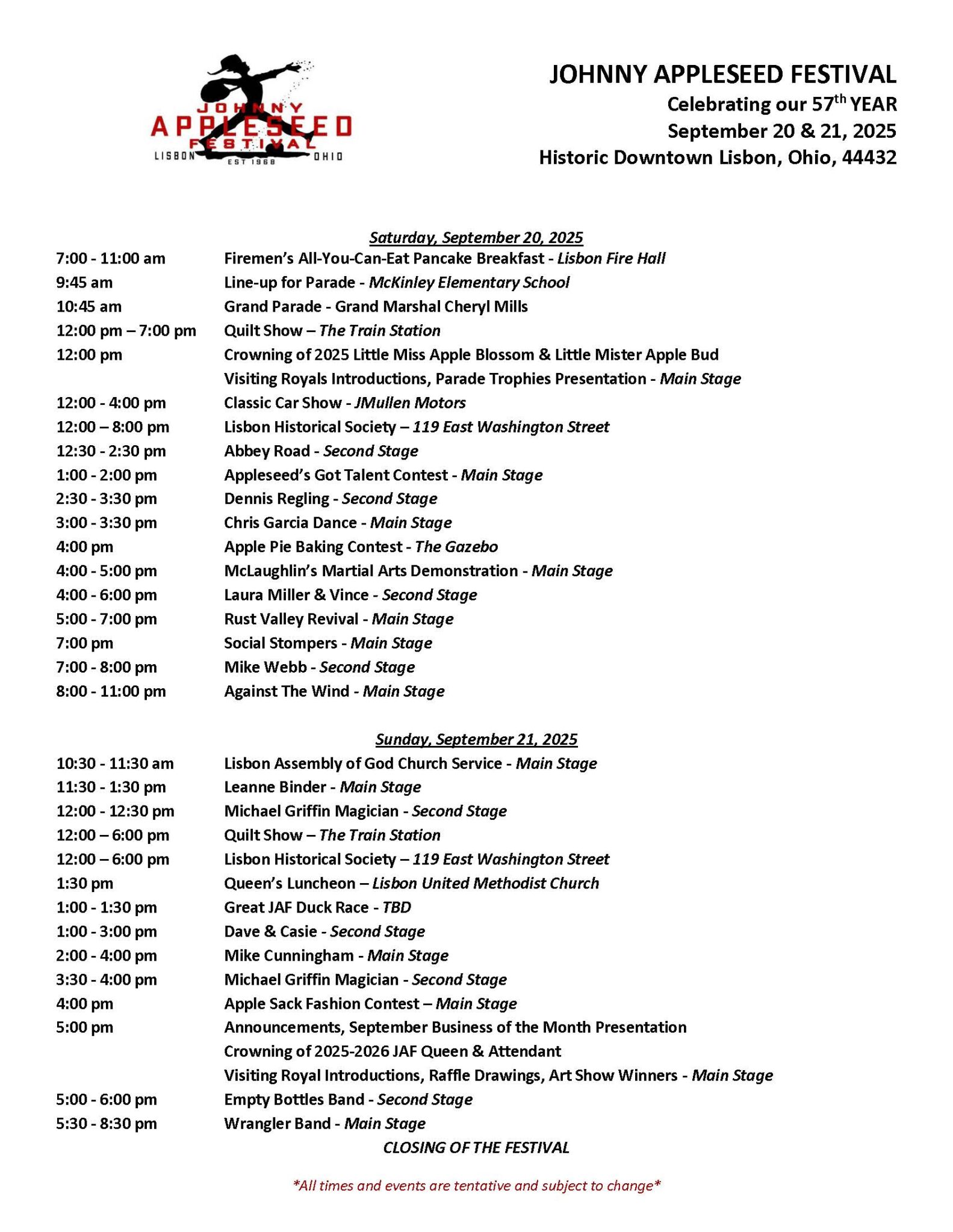 JAF Festival Schedule – Lisbon Area Chamber of Commerce